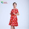 Retro Style Pattern Red Cotton Dress , Ladies Summer Dresses With Short Sleeves