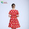 Retro Style Pattern Red Cotton Dress , Ladies Summer Dresses With Short Sleeves