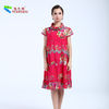 Comfortable Red Short Cotton Summer Dresses Floral Pattern For Mature Woman