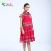 Comfortable Red Short Cotton Summer Dresses Floral Pattern For Mature Woman