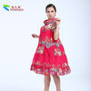 Comfortable Red Short Cotton Summer Dresses Floral Pattern For Mature Woman