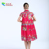 Comfortable Red Short Cotton Summer Dresses Floral Pattern For Mature Woman
