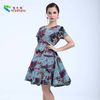 Lady Waist Midi Printing Flower Cotton Summer Dresses With Short Sleeves