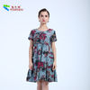 Lady Waist Midi Printing Flower Cotton Summer Dresses With Short Sleeves