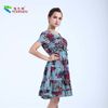 Lady Waist Midi Printing Flower Cotton Summer Dresses With Short Sleeves