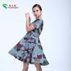 Lady Waist Midi Printing Flower Cotton Summer Dresses With Short Sleeves