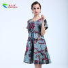 Lady Waist Midi Printing Flower Cotton Summer Dresses With Short Sleeves