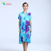 Blue Long Cotton Casual Dresses Natural Waistline For Women Eco Friendly