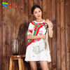 Floral Pattern Sexy Short White Cotton Dress Straight Silhouette For Ladies