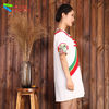Floral Pattern Sexy Short White Cotton Dress Straight Silhouette For Ladies