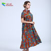 Peony Flower Printed Long Cotton Summer Dresses With Stand Neckline