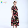 YIZHIQIU Custom A-Line Floral Print Long Black Dress