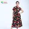 YIZHIQIU Custom A-Line Floral Print Long Black Dress