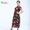 YIZHIQIU Custom A-Line Floral Print Long Black Dress