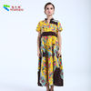 Chinese Style Oriental V Neck Cotton Dress Modern Fashion Style With Short Sleeve