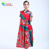 YIZHIQIU Red Sexy Retro Flower V Neck Maxi Dress