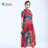 YIZHIQIU Red Sexy Retro Flower V Neck Maxi Dress