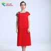Red Pure Color Ladies Cotton Summer Dresses With Shoulder Pattern Print