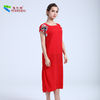 Red Pure Color Ladies Cotton Summer Dresses With Shoulder Pattern Print