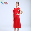Red Pure Color Ladies Cotton Summer Dresses With Shoulder Pattern Print