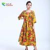Anti Static Cotton Long Ladies Floral Dresses Waist Fitted Retro Design