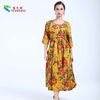 Anti Static Cotton Long Ladies Floral Dresses Waist Fitted Retro Design