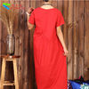 Red Bohemian Embroidered Cotton Dress Fit And Flare Silhouette With Short Sleeve