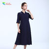 Black Casual Cotton Summer Clothing Long Dresses With Mandarin Collar Neckline