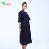 Black Casual Cotton Summer Clothing Long Dresses With Mandarin Collar Neckline