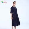 Black Casual Cotton Summer Clothing Long Dresses With Mandarin Collar Neckline