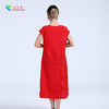 Daily Wear Red Cotton Long Sleeve Dress With Mandarin Collar Neckline