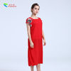 Daily Wear Red Cotton Long Sleeve Dress With Mandarin Collar Neckline
