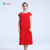 Daily Wear Red Cotton Long Sleeve Dress With Mandarin Collar Neckline