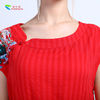 Daily Wear Red Cotton Long Sleeve Dress With Mandarin Collar Neckline