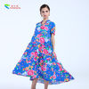 Beautiful Vacation Blue Long Cotton Summer Dresses Traditional Chinese Clothing