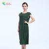 Eco Friendly Green Long Cotton Dresses Embroidered With Garment Dyed Technic