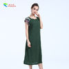 Eco Friendly Green Long Cotton Dresses Embroidered With Garment Dyed Technic