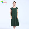 Eco Friendly Green Long Cotton Dresses Embroidered With Garment Dyed Technic