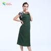 Eco Friendly Green Long Cotton Dresses Embroidered With Garment Dyed Technic