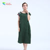 Eco Friendly Green Long Cotton Dresses Embroidered With Garment Dyed Technic