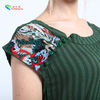 Eco Friendly Green Long Cotton Dresses Embroidered With Garment Dyed Technic