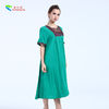 Embroidered Green Cotton Dress Chinese Style With Mid - Calf Dresses Length