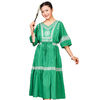 Traditional Chinese Embroidered Cotton Dress Multi - Color With Dropped Waistline
