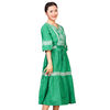 Traditional Chinese Embroidered Cotton Dress Multi - Color With Dropped Waistline