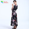 Comfortable Cotton Long Sleeve Black Maxi Dress With Button / Zippers Decoration