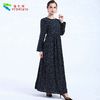 Black Cotton Ladies Long Sleeve Dresses Boho Autumn Dress Ankle - Length