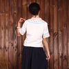 OEM Ethnic Vintage Embroidered Chinese Girl Blouses , White Modern Qipao Top