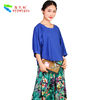 Women Summer Casual Short Sleeve Cotton Blouse None Pattern With Dyed Technics