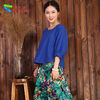 Women Summer Casual Short Sleeve Cotton Blouse None Pattern With Dyed Technics