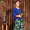 Women Summer Casual Short Sleeve Cotton Blouse None Pattern With Dyed Technics